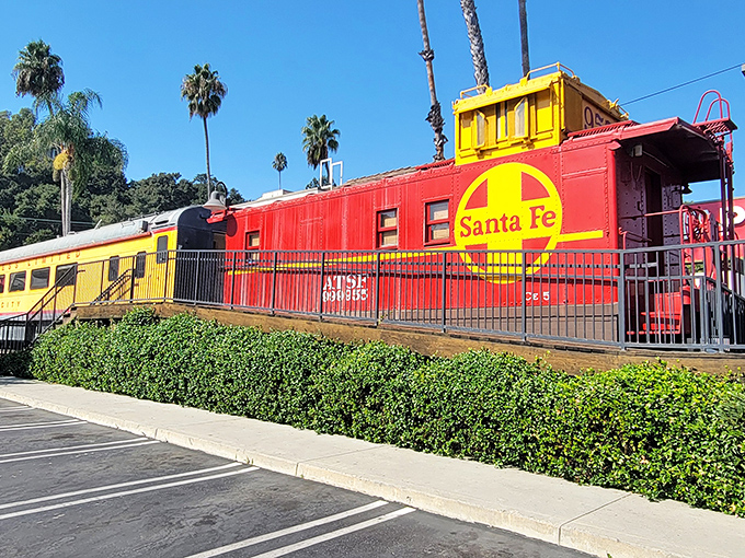 All aboard the flavor express! This eye-catching Santa Fe train car isn't just for show&mdash;it's your ticket to burger paradise in Studio City.