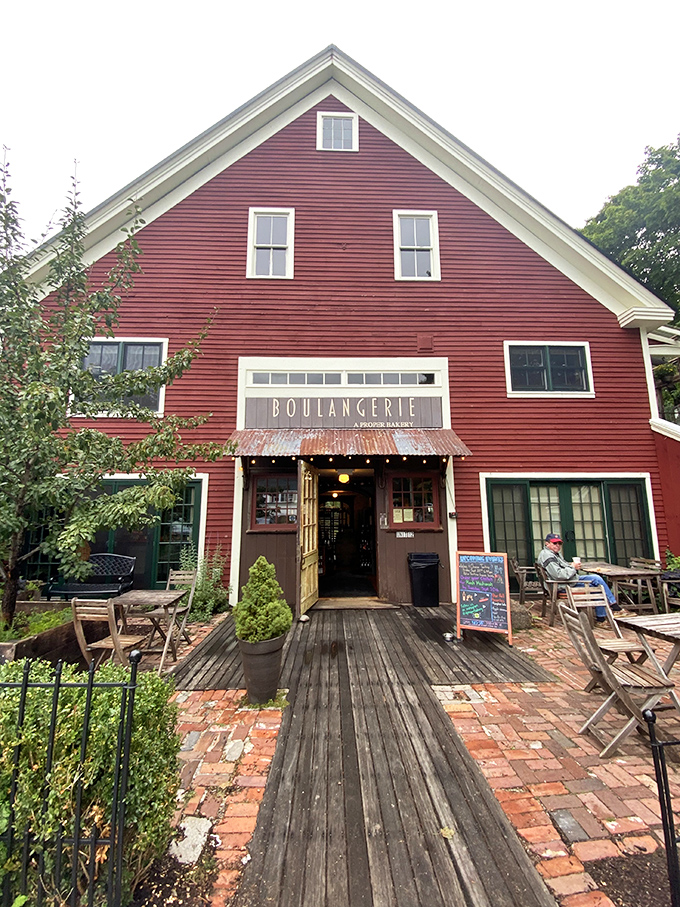 A red barn that houses heavenly pastries? It's like Santa traded his workshop for a French bakery!