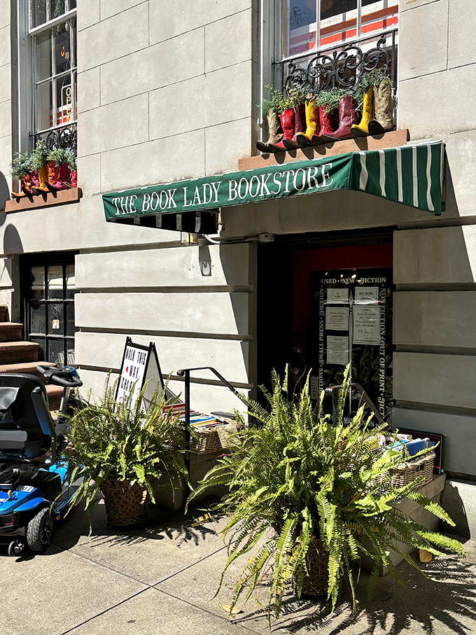 A literary oasis awaits! The Book Lady Bookstore's charming facade, complete with colorful cowboy boots, beckons bibliophiles like a siren's call to bookworms.