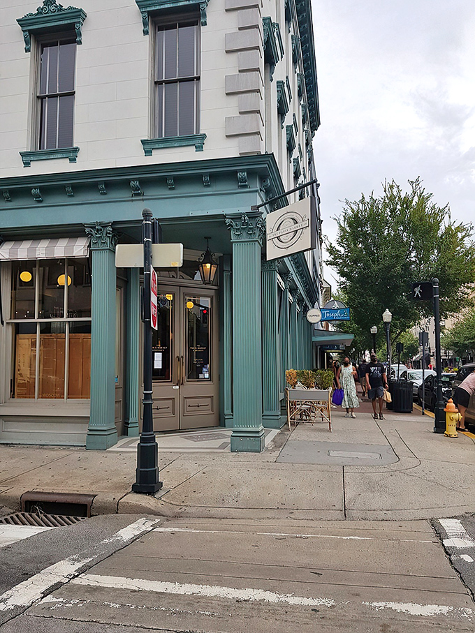 A Parisian postcard come to life! This mint-green fa&ccedil;ade beckons you into a world where Southern charm meets French flair.