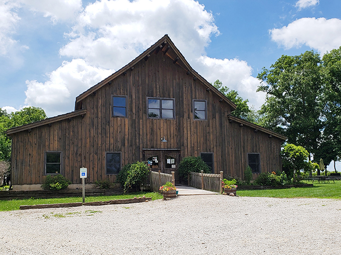 Barn-chic meets wine paradise! This rustic exterior isn't just easy on the eyes—it's a gateway to grape-fueled bliss that'll make you forget all about city life.