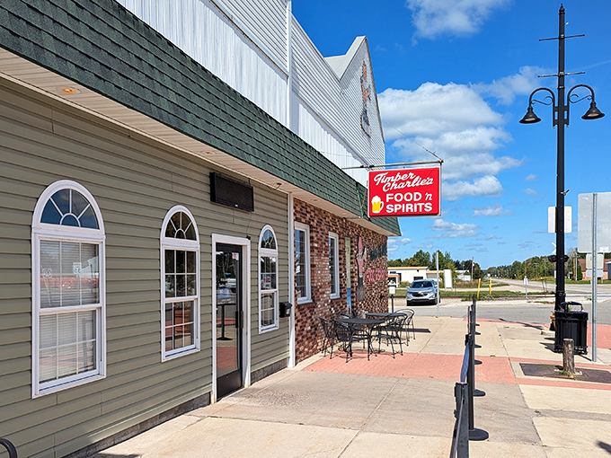 Welcome to Timber Charlie's, where the lumberjack spirit meets gourmet comfort! This charming exterior promises a feast fit for Paul Bunyan himself.