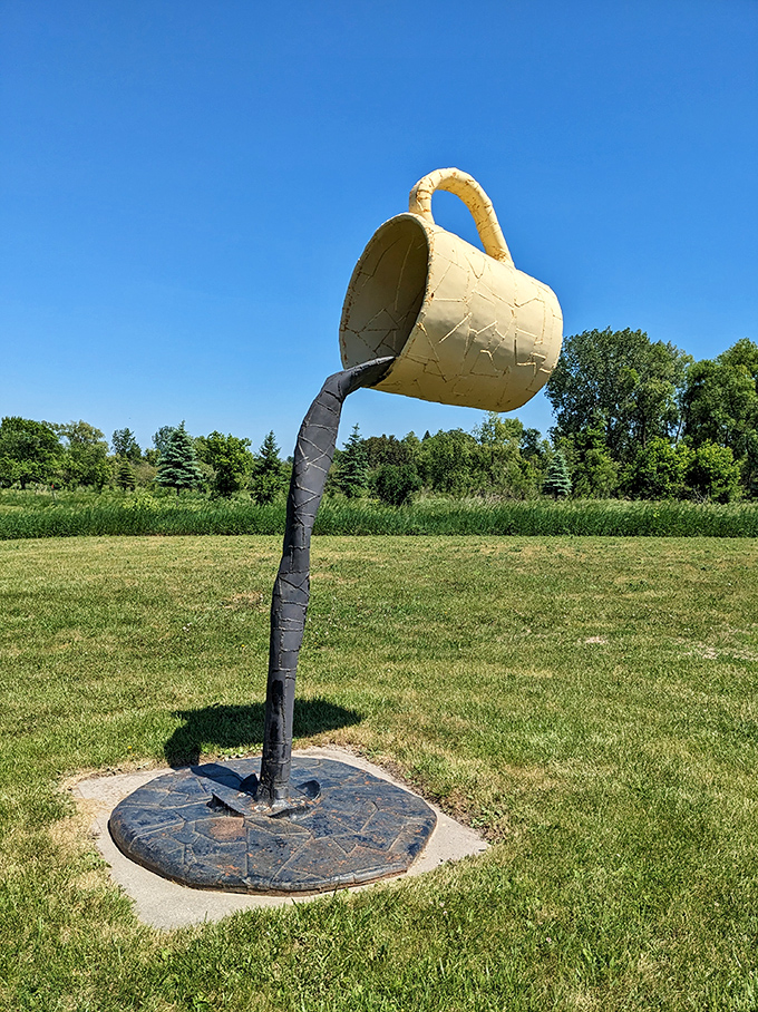 "Honey, I shrunk the coffee cup!" This colossal creation makes you feel like you've stepped into a fever dream.