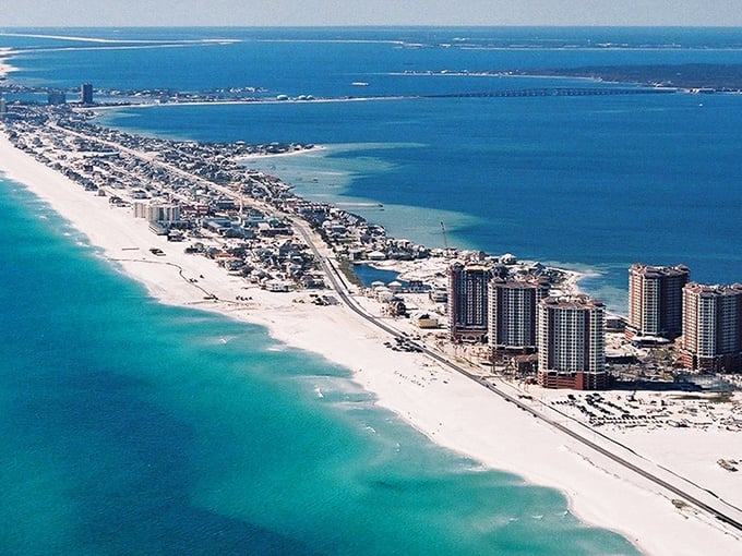 Pensacola: Where the beach meets history, and your worries take a permanent vacation. This view showcases the stunning coastline and charming architecture that make this Florida gem shine.