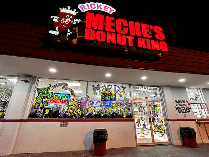 Welcome to donut paradise! Rickey Meche's Donut King stands proud, its red roof a beacon of sugary salvation for Lafayette's sweet-toothed masses.