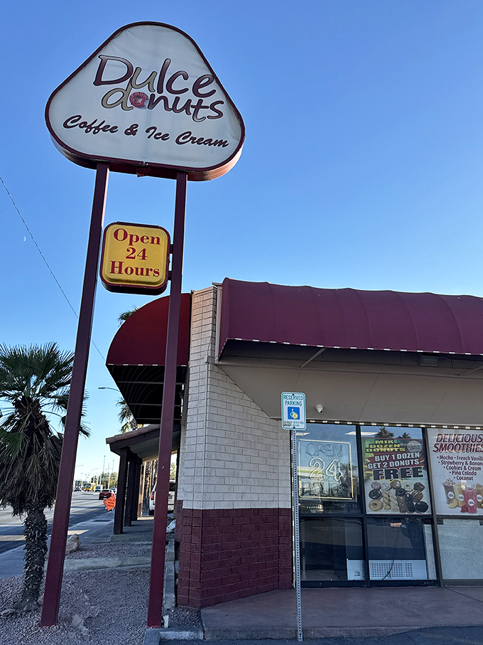 A sweet oasis in the desert! Dulce Donuts stands ready to satisfy your cravings 24/7, like a sugary lighthouse guiding you home.