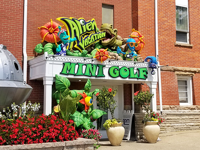 Welcome to the mothership of mini-golf! Alien Vacation's entrance is a psychedelic portal promising otherworldly adventures and out-of-this-world fun.