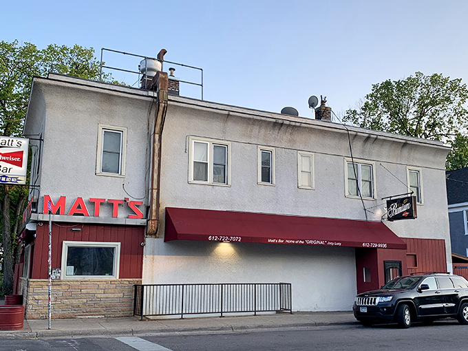 A beacon of burger bliss! Matt's Bar stands proud on Cedar Avenue, its red awning a siren call to cheese lovers everywhere.