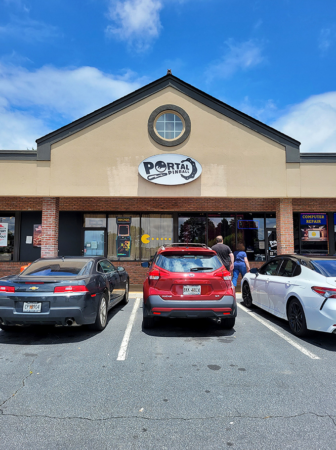 Welcome to the mothership of nostalgia! Portal Pinball Arcade's exterior promises a journey back to the days when quarters were currency and high scores were bragging rights.