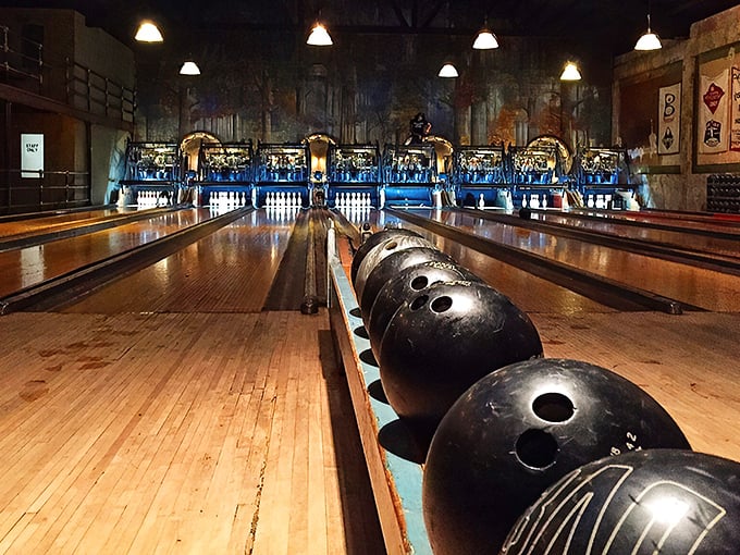 Step right up to the time machine! Highland Park Bowl's neon sign promises a night of vintage thrills and spills.