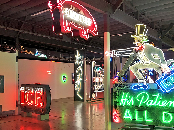 Step into a world where the night never sleeps! This neon wonderland is like Vegas had a baby with a time machine.