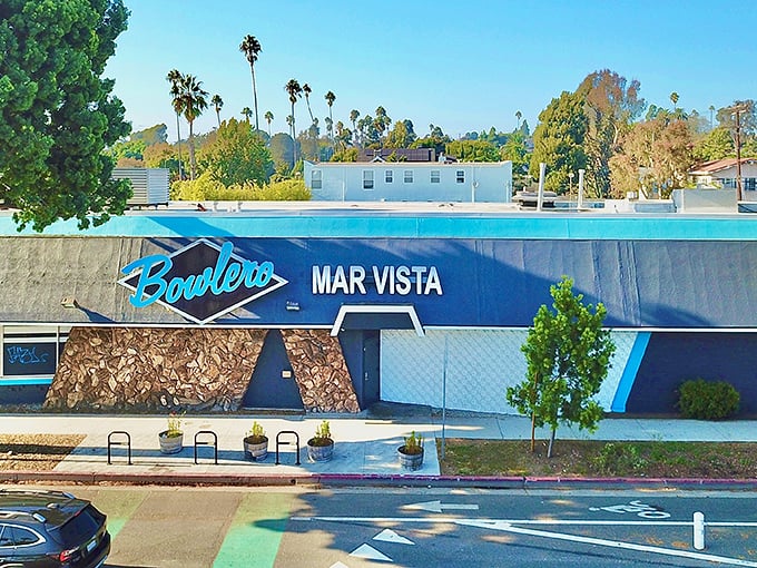 Groovy, baby! This retro-chic exterior is like a time machine to the swinging '60s, complete with a sign that screams "Let's Bowl!"