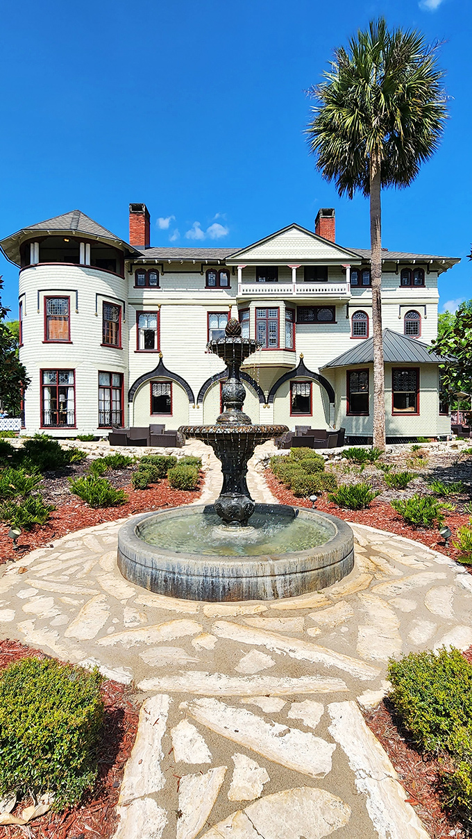 A grand entrance fit for a Gilded Age tycoon! This cream-colored beauty could give Downton Abbey a run for its money.