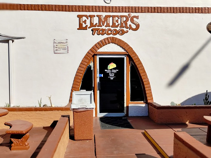 Fiesta on the facade! Elmer's Tacos brings a slice of Mexico to Chandler with its vibrant murals and inviting outdoor seating.