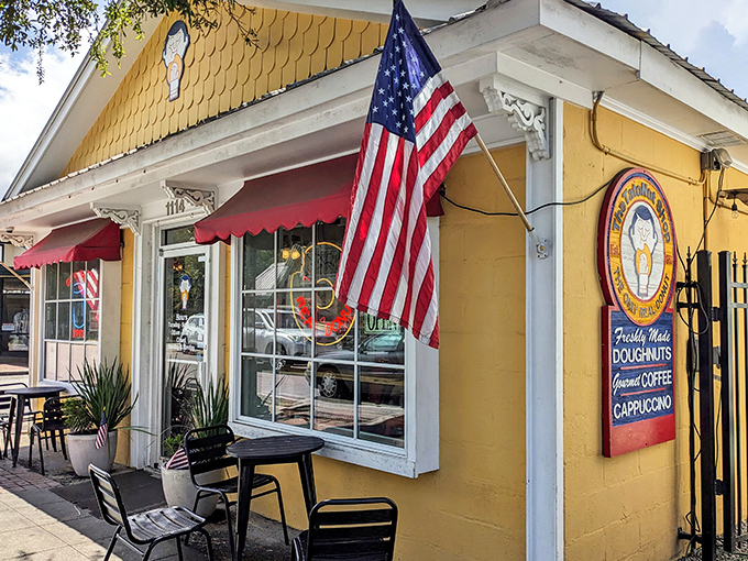 Welcome to donut paradise! Tato-Nut's cheery yellow facade and red awnings are like a beacon of sugary hope on Government Street.
