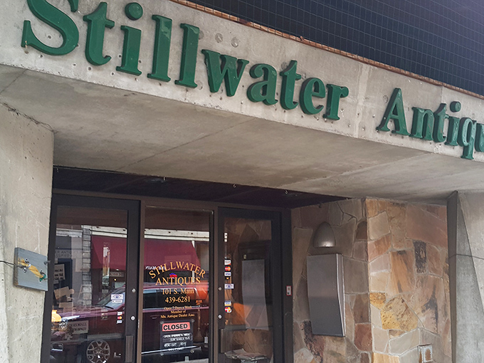 "Stillwater Antique" indeed! This facade promises a flood of vintage treasures waiting to sweep you off your feet.