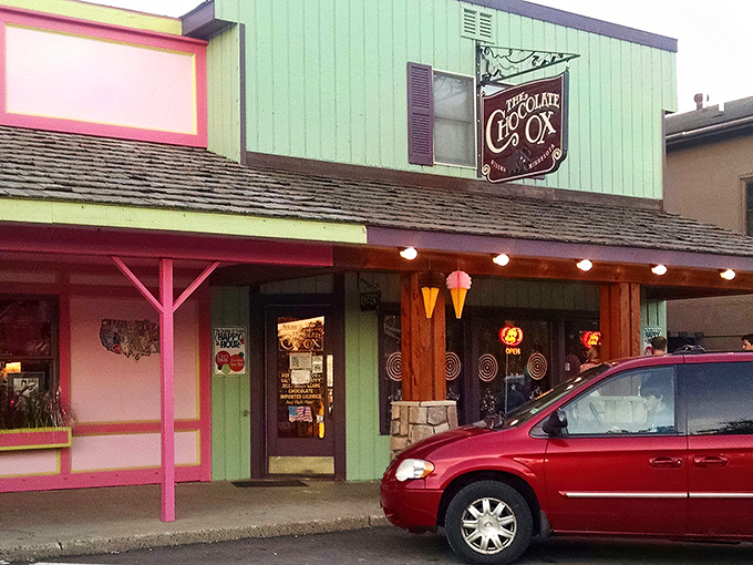 Welcome to candy paradise! The Chocolate Ox's charming exterior is like a siren call to sweet-toothed sailors navigating the seas of Nisswa.