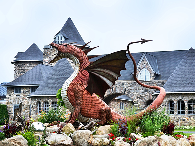 A fairy tale come to life! Castle Farms stands proudly against the Michigan sky, its stone towers and lush gardens inviting visitors to step into a storybook adventure.