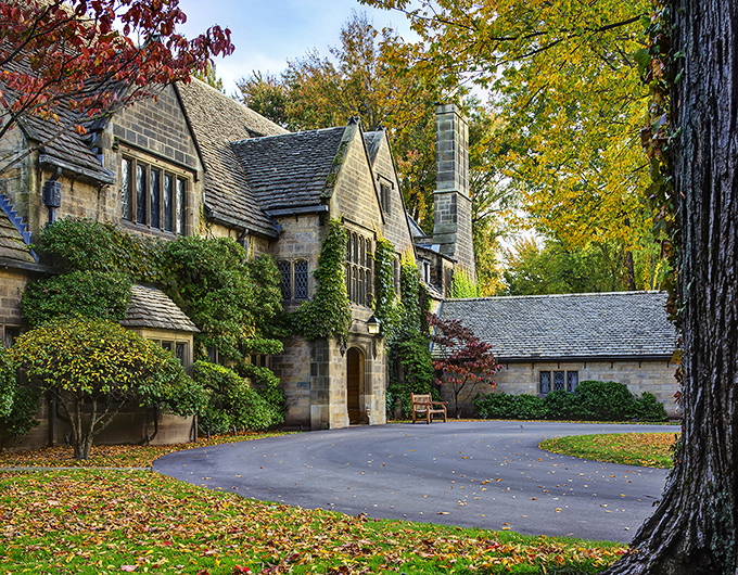 Cotswold charm meets Motor City magic! This stone fortress looks ready to withstand sieges of paparazzi or perhaps a zombie apocalypse. Either way, I'm moving in.