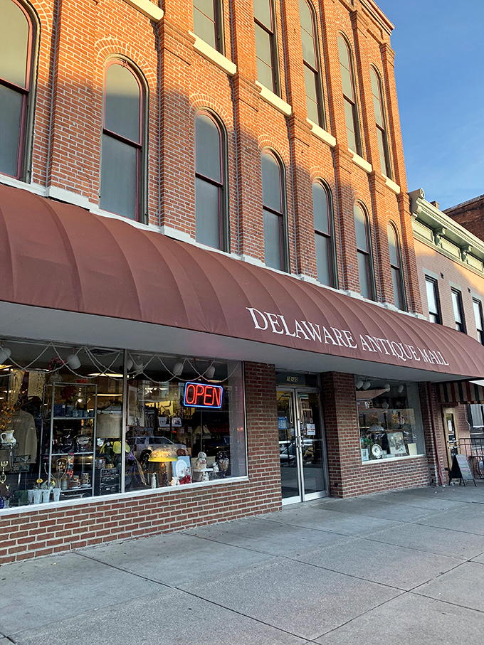 Step right up to the time-travel emporium! The Delaware Antique Mall's facade promises a journey through decades.