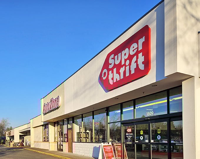 Welcome to the Mecca of Markdown Madness! SuperThrift's unassuming exterior belies the treasure trove within, like a bargain-hunter's TARDIS.