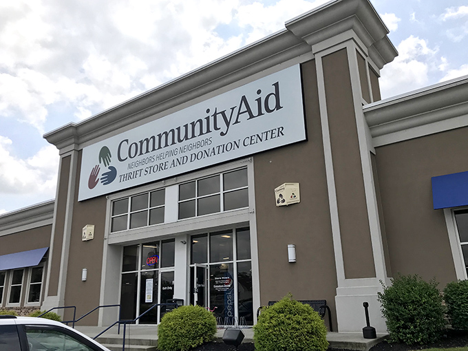 Welcome to the mothership of secondhand treasures! CommunityAid's exterior promises a universe of bargains waiting to be discovered inside.