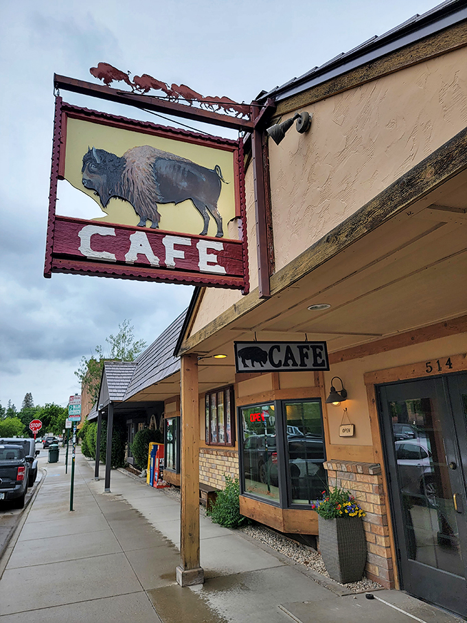 Welcome to buffalo paradise! This charming facade is like a time machine to the Old West, but with better coffee and fewer shootouts.