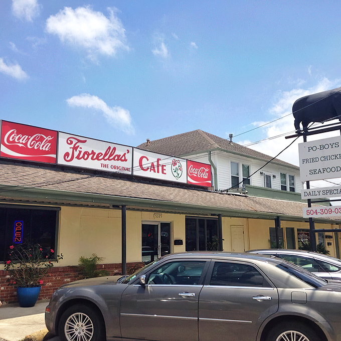 A neon-lit beacon of comfort food! Fiorella's Cafe stands ready to welcome hungry souls with its promise of po-boys, fried chicken, and Southern hospitality.