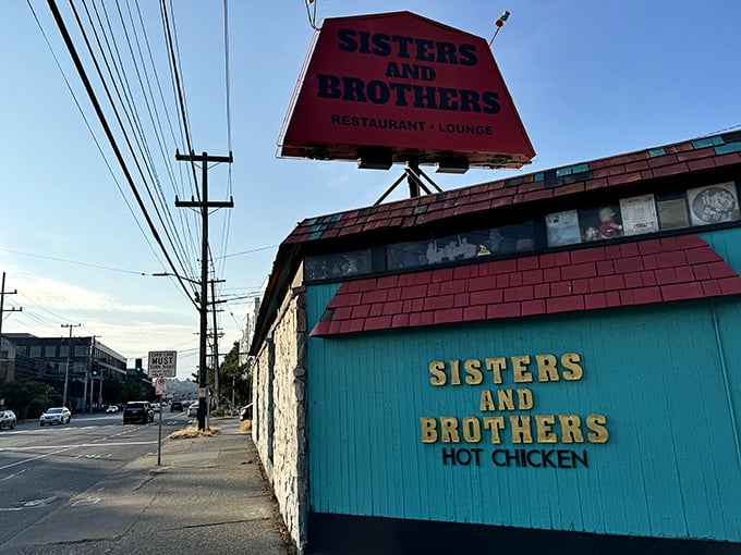 Teal meets brick in this culinary hideaway. Sisters and Brothers stands out like a peacock at a pigeon convention, promising Nashville heat in the heart of Seattle. 