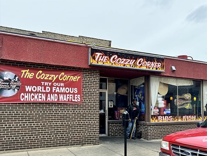 Welcome to flavor town! The Cozzy Corner's exterior promises a Southern feast that'll make your taste buds do a happy dance.