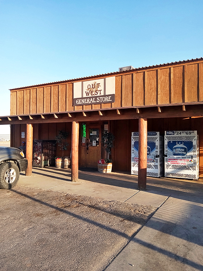 Welcome to the Wild West... of snacks! Out West General Store stands proud against the Arizona sky, promising adventure and tasty treats.