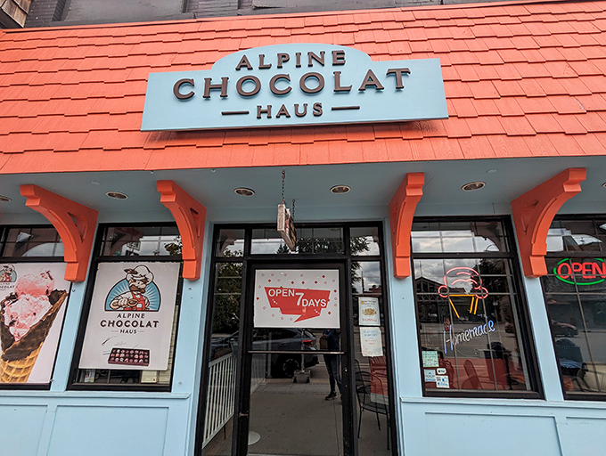 A chocolate lover's dream come true! Alpine Chocolat Haus stands proudly on Gaylord's main street, its charming facade promising sweet delights within.