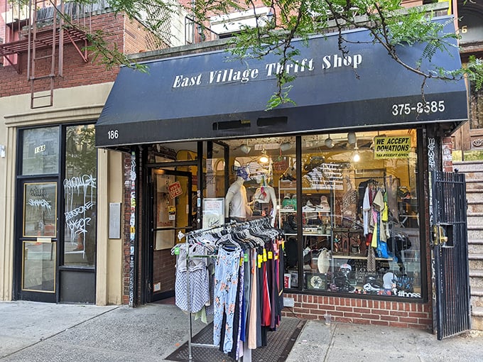 Welcome to the East Village Thrift Shop, where fashion dreams come true without breaking the bank. This unassuming storefront is a portal to sartorial adventures!