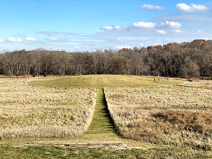 Ancient engineering meets Midwest charm! This grassy mound with its wooden stockade is like a prehistoric skyscraper &ndash; minus the elevator and overpriced coffee shop.