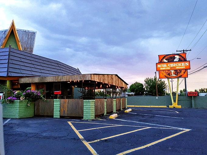 Welcome to Mrs. Chicken, where the A-frame roof isn't just for show &ndash; it's a beacon of crispy, juicy hope in the Arizona desert.