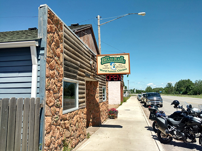 Rustic charm meets culinary legend! The Brass Rail's exterior promises a feast for both the eyes and the taste buds.