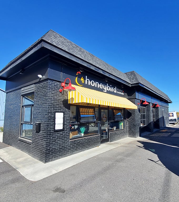 Welcome to Honeybird, where the exterior might be unassuming, but inside lies a clucking good time! This modern farmhouse-chic facade hides a world of flavor.