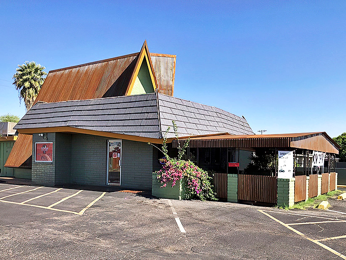 Welcome to Mrs. Chicken, where the A-frame roof isn't just for show &ndash; it's a beacon of crispy, juicy hope in the Arizona desert.