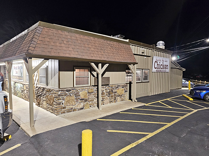 "Welcome to chicken paradise! This unassuming exterior hides a world of crispy, juicy delights that would make Colonel Sanders weep with envy."