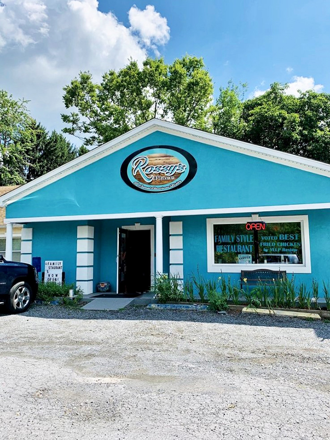 Welcome to Rossy's, where the exterior is as inviting as a warm hug from your favorite aunt. This turquoise gem promises comfort food that'll make your taste buds do a happy dance.