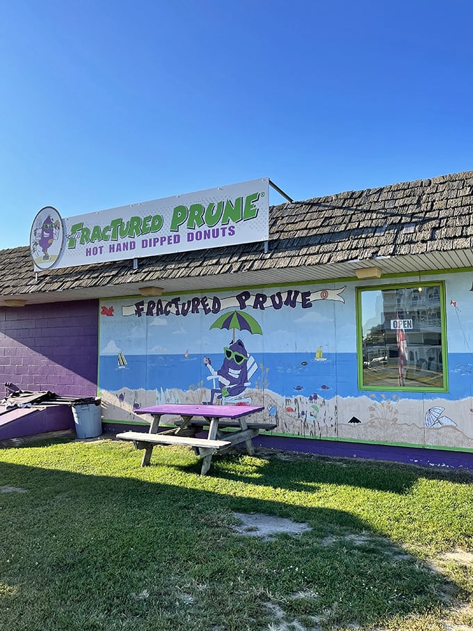 Welcome to donut paradise! Fractured Prune's vibrant exterior is like a beacon of sugary hope on a cloudy day.