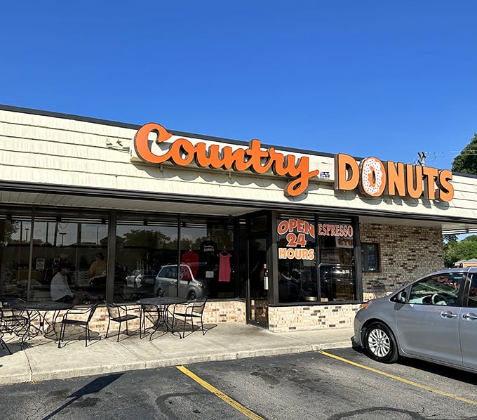 "Open 24 hours? Now that's what I call a sweet dream come true!" Country Donuts' commitment to round-the-clock sugar rushes is as comforting as a warm glazed donut at 3 AM.