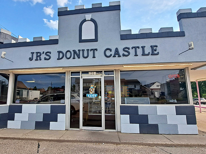 A castle fit for donut royalty! JR's Donut Castle stands proud, its whimsical facade promising sweet treasures within.