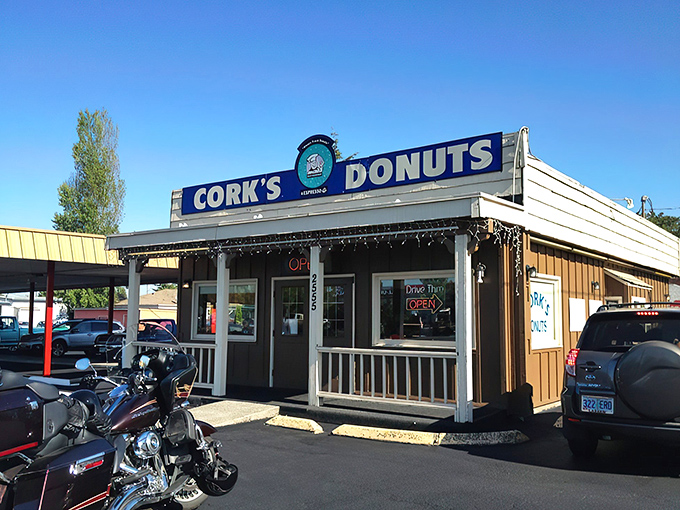 Step back in time! Cork's Donuts looks like it was plucked straight from a Norman Rockwell painting, promising sweet nostalgia with every bite.