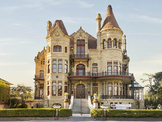 "Who says everything's bigger in Texas? Oh wait, this place does!" Bishop's Palace stands tall, a sandcastle dream come true on Galveston's shores.
