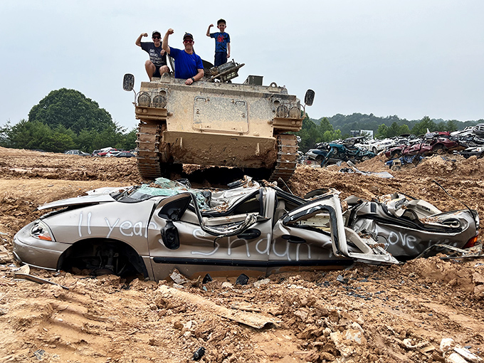 "Tanks for the memories!" This metal behemoth isn't your average joyride, folks. It's a childhood dream come true, with a dash of controlled chaos.