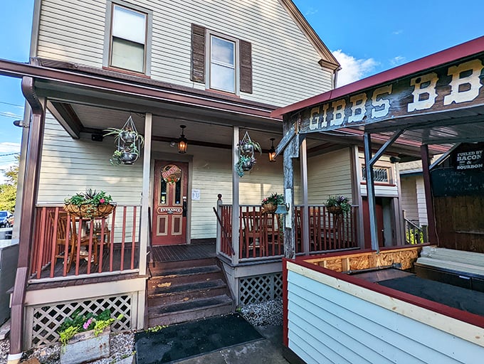 Step into a slice of Americana! Gibbs Butcher and Brews welcomes you with its charming facade, promising comfort food and good times ahead.