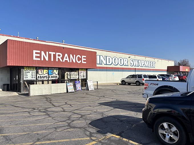 Welcome to the bargain hunter's paradise! This no-frills entrance is like a portal to a wonderland of weird and wonderful treasures.