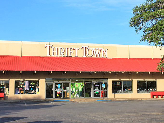 Welcome to Thrift Town, where bargain hunters' dreams come true! This unassuming exterior hides a treasure trove of secondhand delights waiting to be discovered.