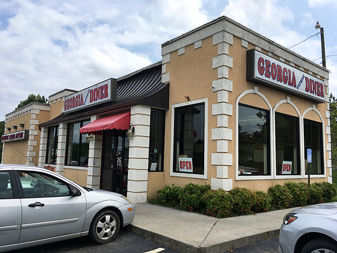 Welcome to breakfast paradise! The Georgia Express Diner's exterior promises a feast for the senses, with its inviting facade and classic diner charm.